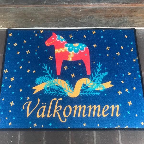 Scandinavian Swedish Valkommen Dala Horse Rug ~ Door Mat - Etsy Scandinavian Swedish Valkommen Dala Horse Rug ~ Door Mat - Etsy