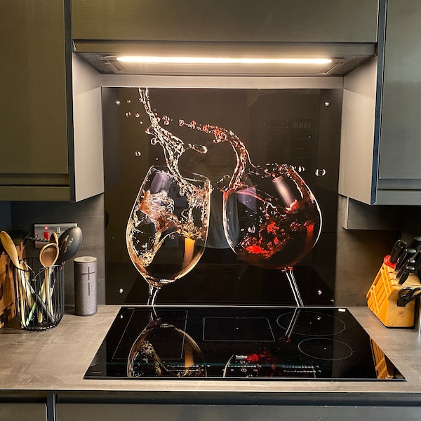 Kitchen Glass Splashback Toughened Tile Cooker Panel Any Size Two Wine ...