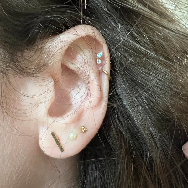 Solid 14K Gold Bead Studs, Triangle Studs, Three Dot Studs, Real Gold ...