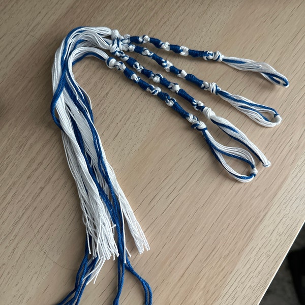 Handmade Cotton Tzitzit: Blue & White Torah Fringe, Knotted Loops (set ...