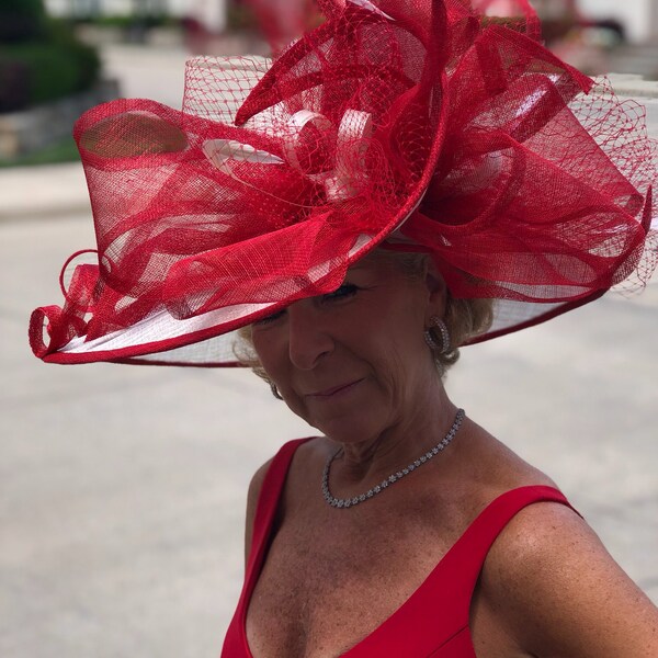 2018 Collection. Kentucky Derby Red Hat, Ivory Hat, , Red Derby Hat ...