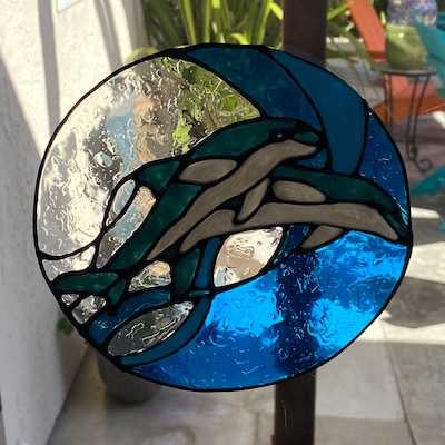 Dolphins Jumping in Wave Stained Glass Window Cling - Etsy