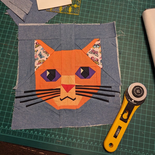 Cute Cat FPP Quilt Pattern Square - Etsy