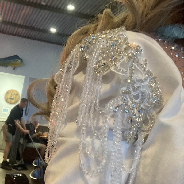 Silver Rhinestone Applique With Fringe for Bridal Cape, Body Jewelry ...