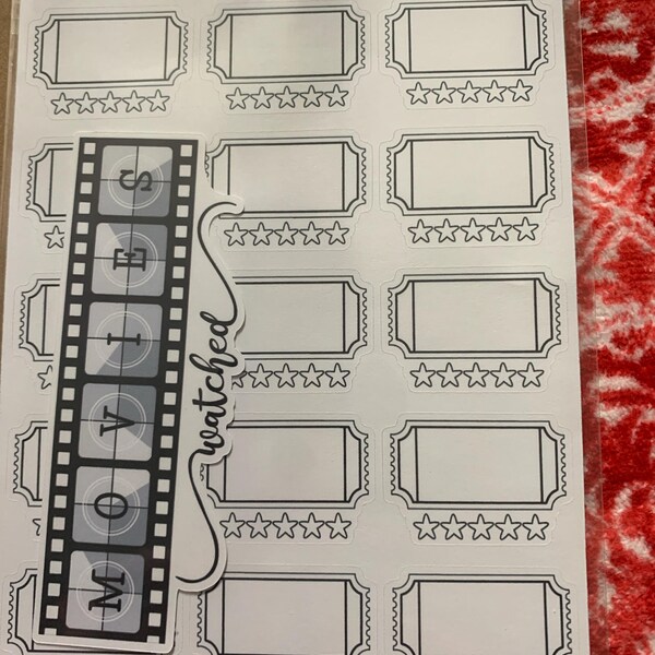 Movies Watched Sticker Sheet Set | 15 Movie Tickets W/rating Stars ...