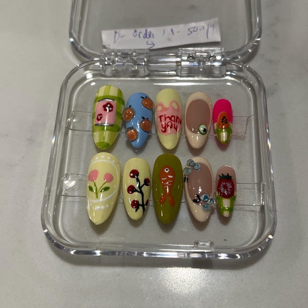 Ladybug Garden Bloom Press on Nails | 3D Flower & Insect Nail Art ...