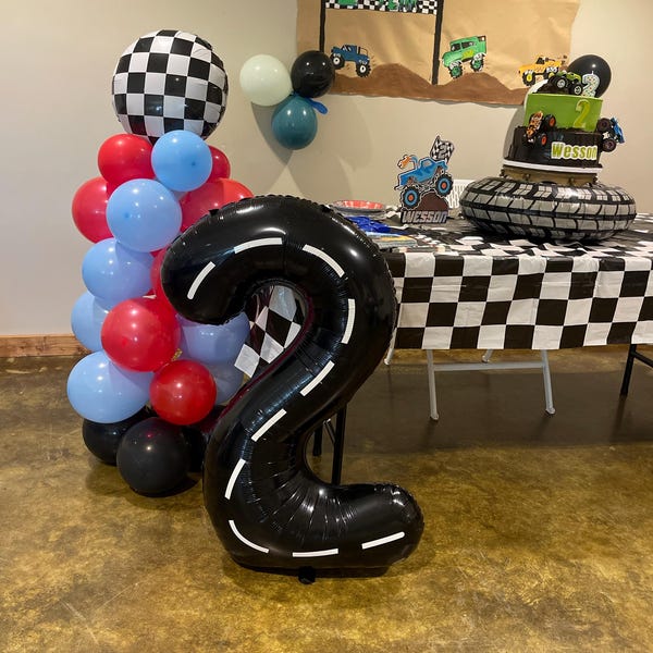 Jumbo Race Car Themed Number 2 Balloon Retro Race Car Birthday Party ...