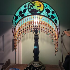 Golden Peacock Victorian Style Lampshade, Japanese Brocade, Glass ...