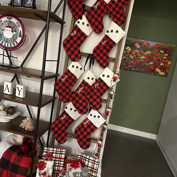 Buffalo Check Personalized Christmas Stocking, Farmhouse Christmas ...