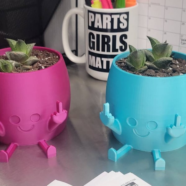 Middle Finger Happy Planter in ALL Colors! Kawaii Planter, Planter With ...