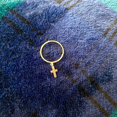 Cross Dangle Ring Tiny Cross Silver Cross Ring Religious Gold Dangle ...