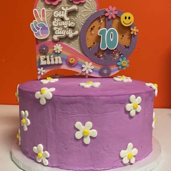 Peace Out Single Digits Cake Topper, Groovy Cake Topper, Groovy 10th ...