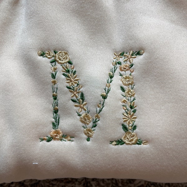 Machine Embroidery LETTER M Uppercase 3"/7,5 Cm Dainty Floral Font ...