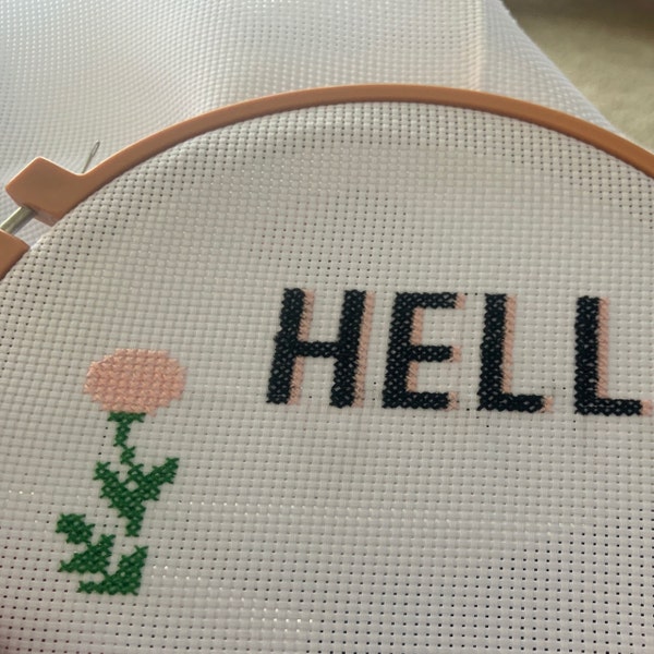 Hello Floral Wreath Cross Stitch Pattern, Beginner Embroidery (PDF ...
