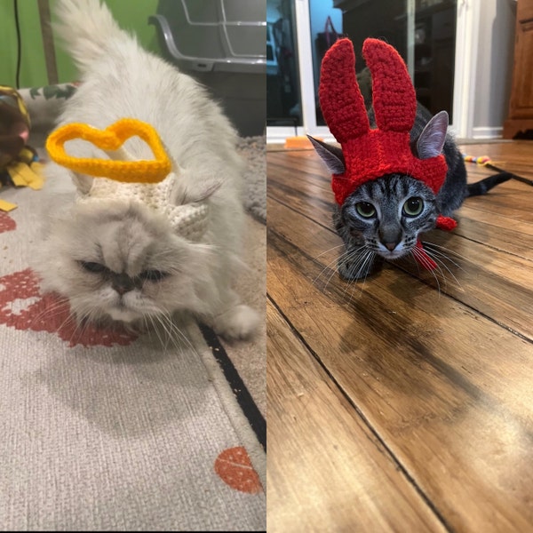 Angel and Devil Cat Costume, Angel Halo and Devil Horns Cat Hats, Angel ...