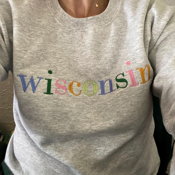 Colorful Embroidered State Sweatshirt, Multicolor Custom Embroidered ...