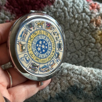 Vintage Zodiac Image Compact Mirror Occult Celestial Astrology Make up ...