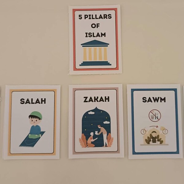 5 Pillars of Islam Flashcards, Five Pillars Islamic Cards, Muslim Kids ...
