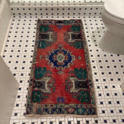 Small Boho Rug, Vintage Entry Mat, Bath Mat Rug, Turkish Rug, Kitchen ...