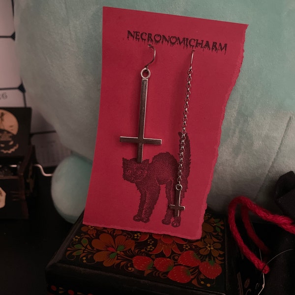 SATANIC WARLOCK, Inverted Cross Necklace, Double Horn Crescent Moon ...