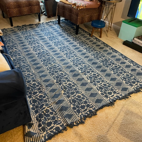 Natural Indigo Rug, Block Printed Rug, Cotton Area Rug, Home and Living ...