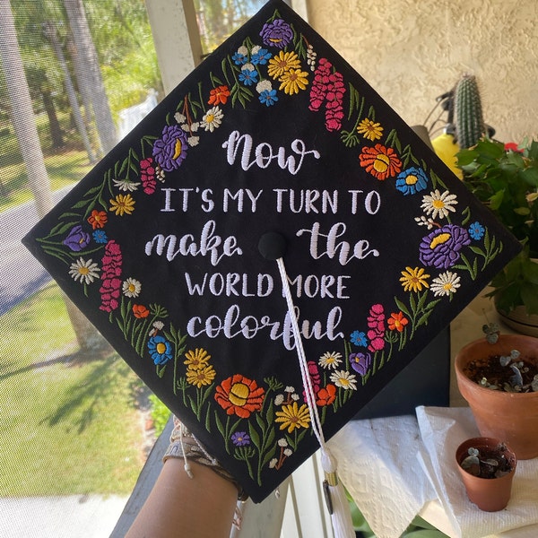 Embroidered Wildflower Graduation Cap Topper | Graduation Cap Topper ...