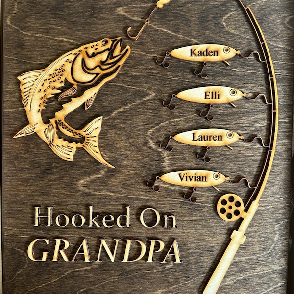 Gift for Grandpa, Fish Sign, Grandpa Sign, Fathers Day Gift, Hooked On ...