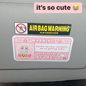 Cute Boba Car Warning Sticker Pink Kawaii Decal, Airbag Label ...