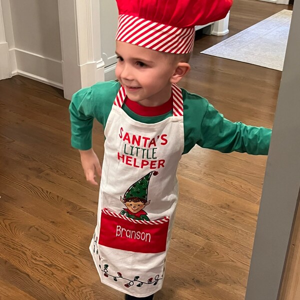 Personalized Childs Santas Little Helper Apron Set, Kids Christmas ...