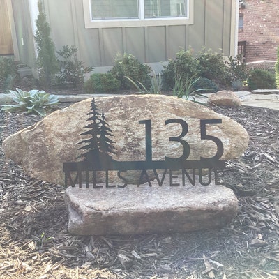 Custom Metal Home House Address Sign With Tree for Rock or Wall - Etsy