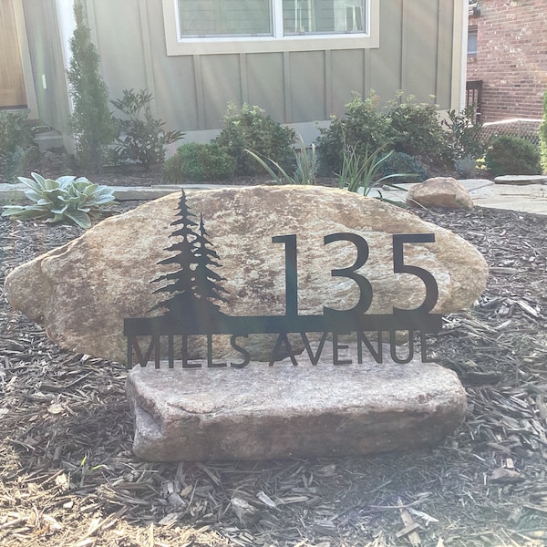 Custom Metal Home House Address Sign With Tree for Rock or Wall - Etsy