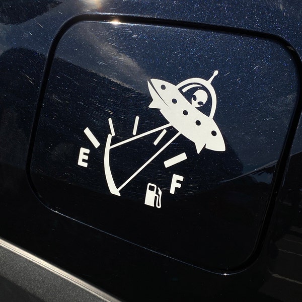 Alien Empty Gas Tank Car Decal, Funny Car Decal, Space Auto Decal ...