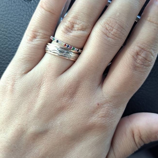 Rainbow Gemstone Eternity Band, Multi Gemstone Ring, 14k Gold Rainbow Wedding Ring, Precious ...