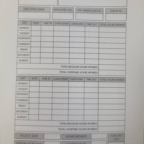 Employee Time Sheet Printable, Timekeeping Sheet, Printable Timesheet ...
