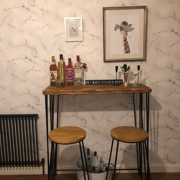 Rustic Breakfast Bar, With Steel Hairpin Legs | Reclaimed Wood ...