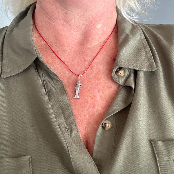 925 Sterling Silver Fish Necklace, Silver Fish Necklace, Red String ...