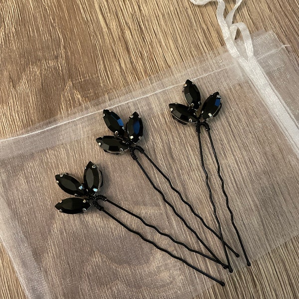 Jet Black Rhinestone Bridal Hair Pin, Bridesmaids Hair Accessories ...