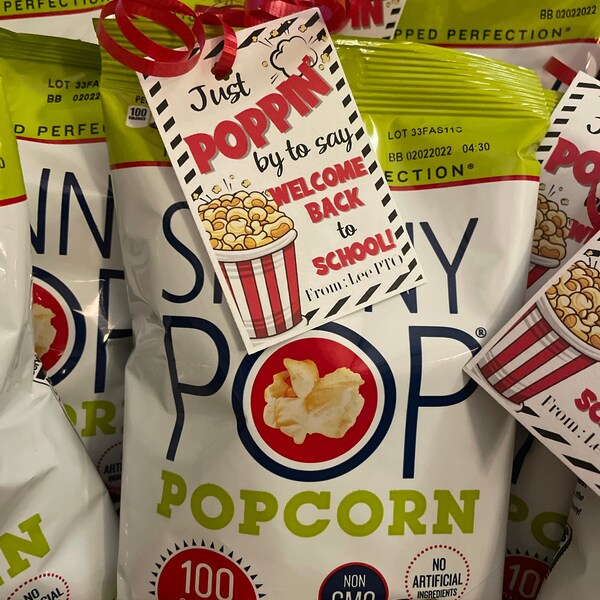 Back to School Popcorn Gift Tags, Just Poppin by to Say Welcome Back to ...