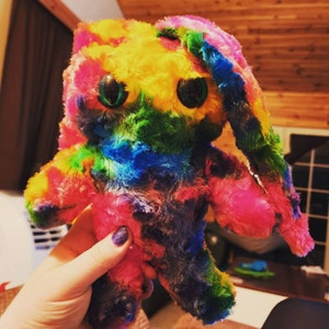 VV40, Small Cute Monster Plush Plushie Stuffie W/shaggy Rainbow Fur & 2 ...