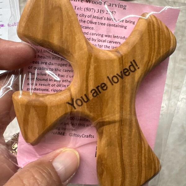 Personalized Olive Wood Comfort Cross: Handheld Prayer Cross From Holy ...