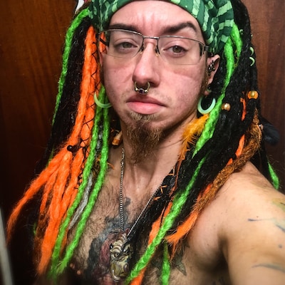 Synthetic Dreadlocks Halloween Spooky Black and Orange Decorated Full ...