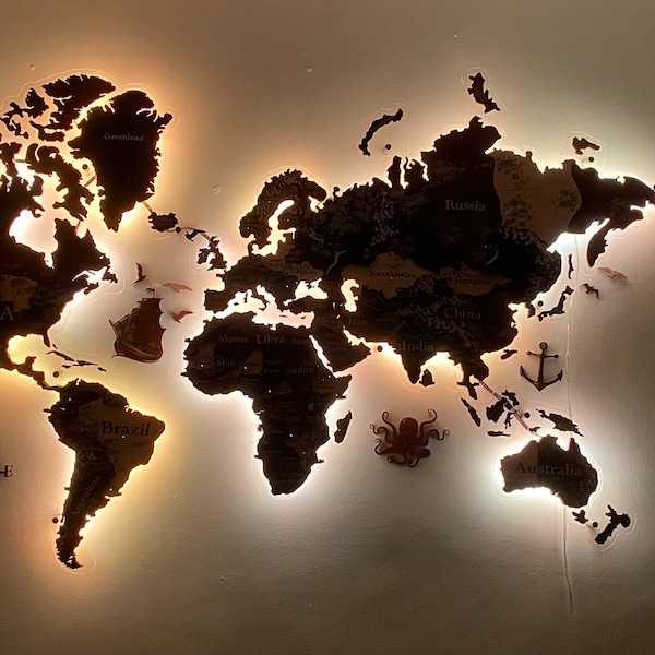 RGB LED 3D Wooden World Map, 3D LED Wooden Map of the World, Boss ...