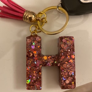 Initial Resin Keyring Personalised Letter Keyring Glitter Initial ...