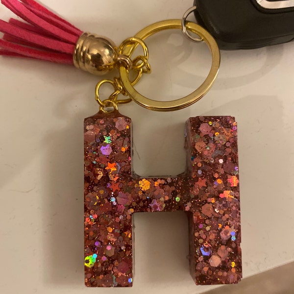 Initial Resin Keyring | Personalised Letter Keyring | Glitter Initial ...