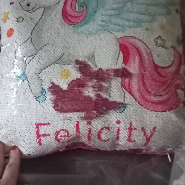 Custom Image/ Text Pillow, Personalized Mermaid Sequin Magic Pillow ...