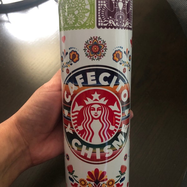 Cafecito Y Chisme 20oz Skinny Tumbler Colorful Mexican Theme Banner ...