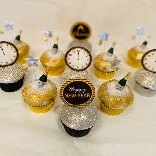 Printable Happy New Year Cupcake Toppers, Cheers Cupcake Toppers, New ...