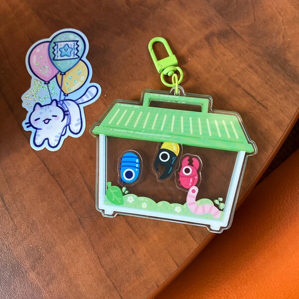 Bug Keeper 3.5 Inch Shaker Acrylic Charm Critter Keeper Keychain Nature ...