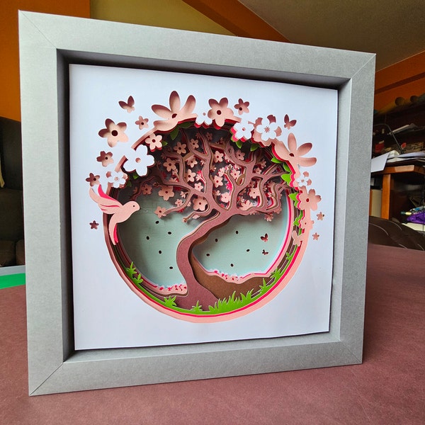 3D Cherry Blossom Shadow Box, Spring Shadow Box, Japanese Cherry Tree ...