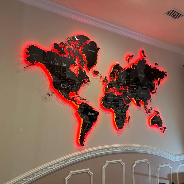 Led 3D Wall Map Art, Led Wall Art, Apartment Decor, World Map With LED ...